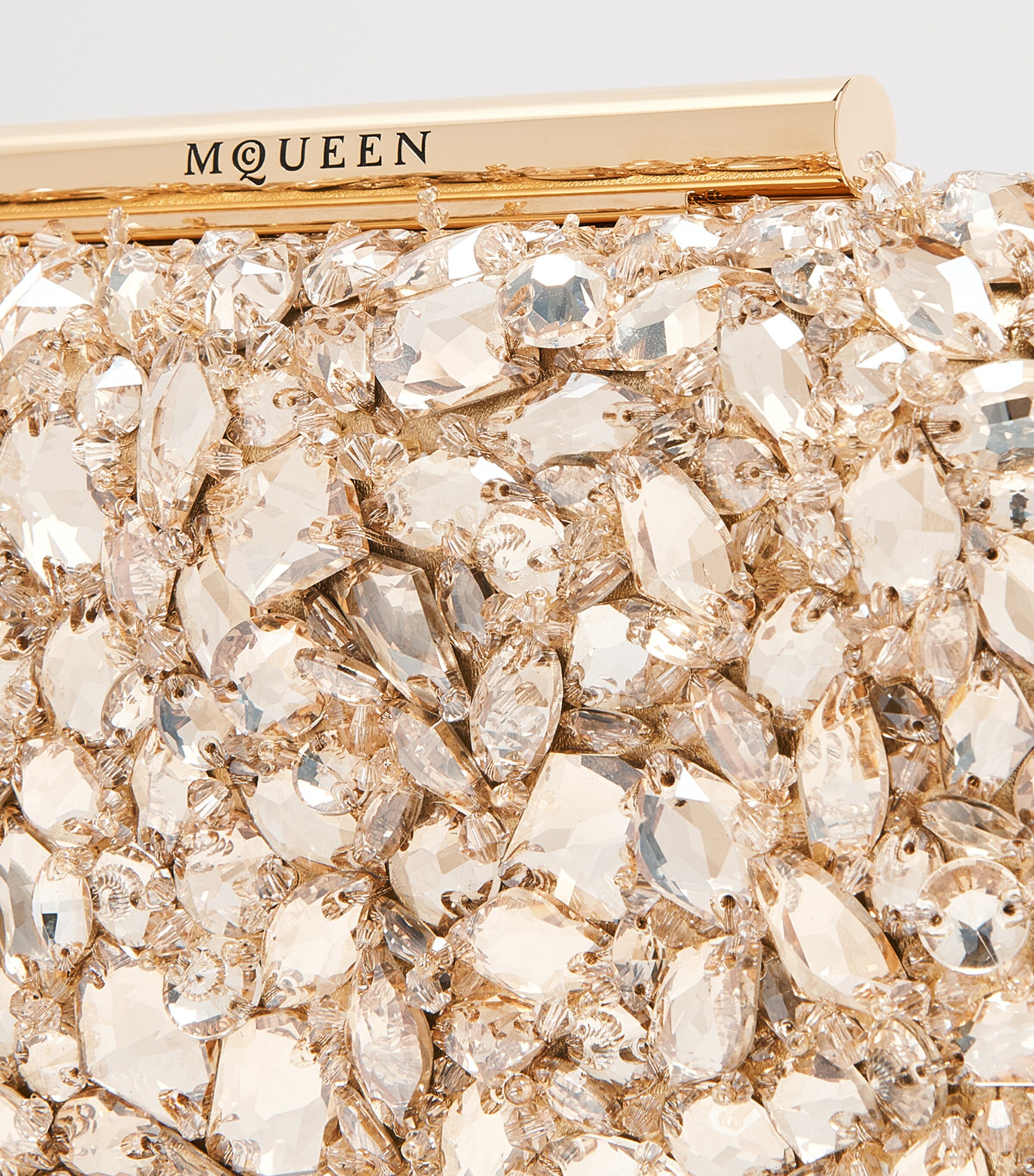 McQueen Gold Leather T-Bar Box Clutch Bag | Harrods US