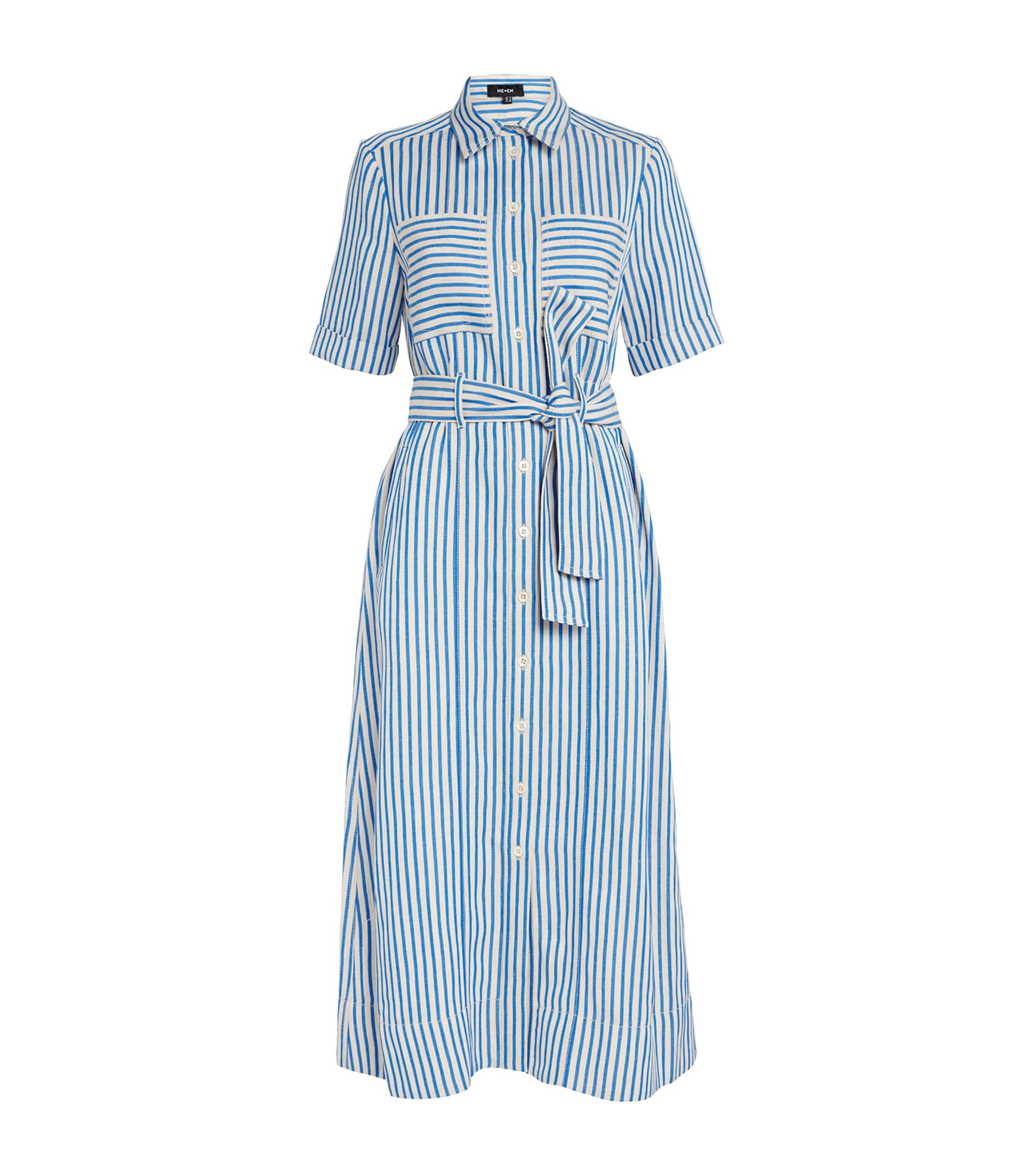 ME+EM Blue Stripe Belted Midi Dress | Harrods DE