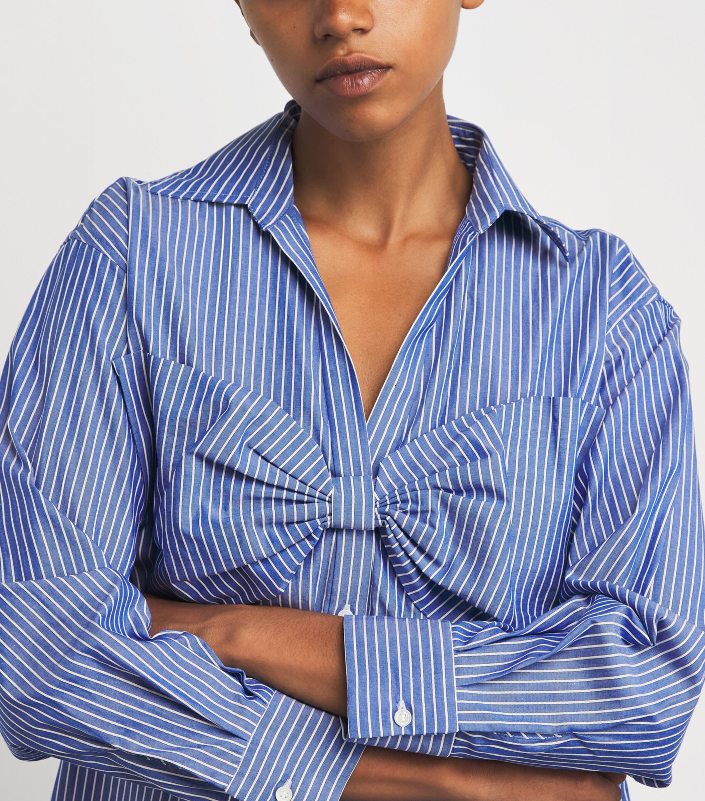 Sandro Paris Blue Cotton Stripe Bow Shirt | Harrods UK