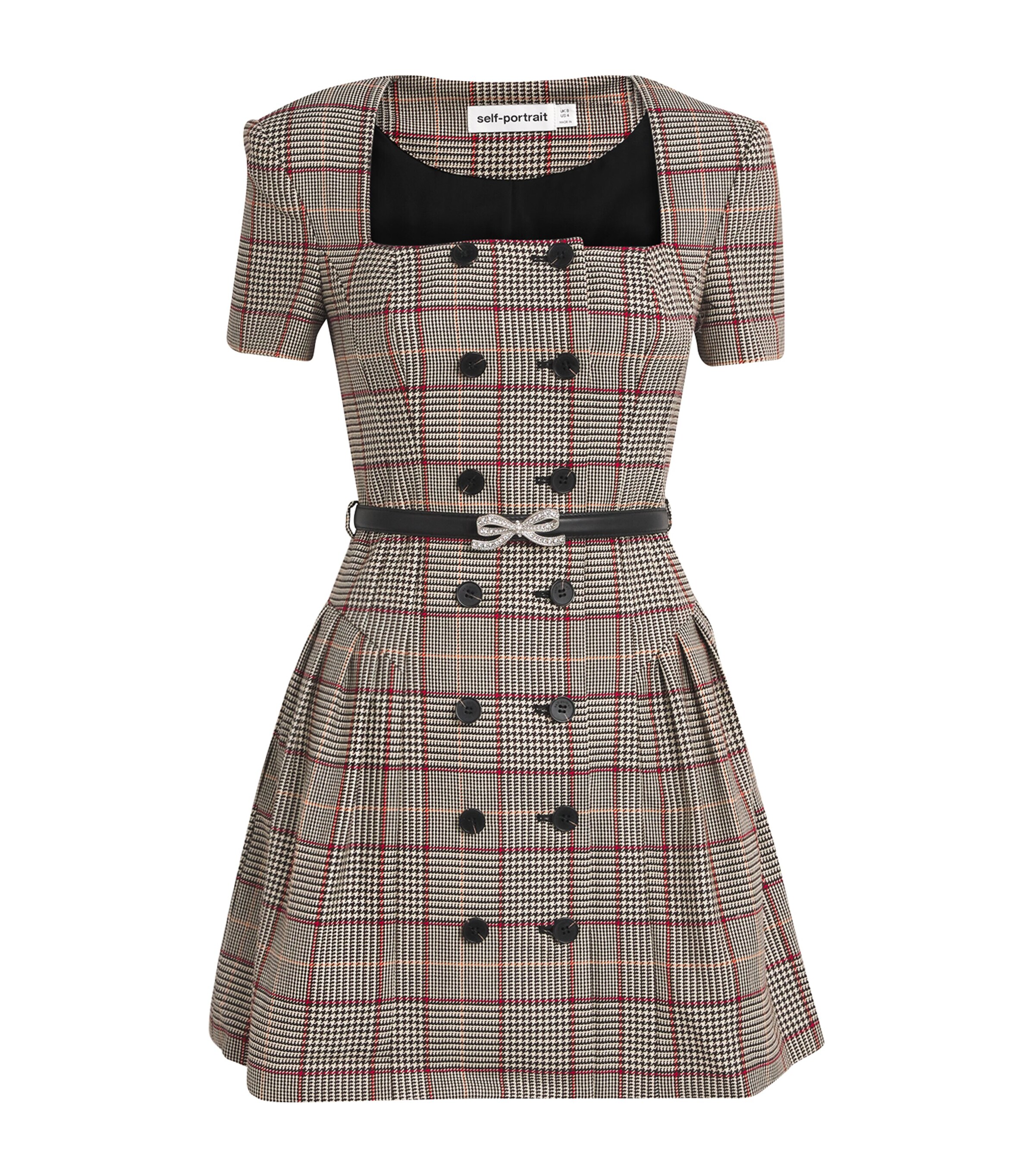 Self-Portrait Brown Houndstooth Mini Dress | Harrods UK