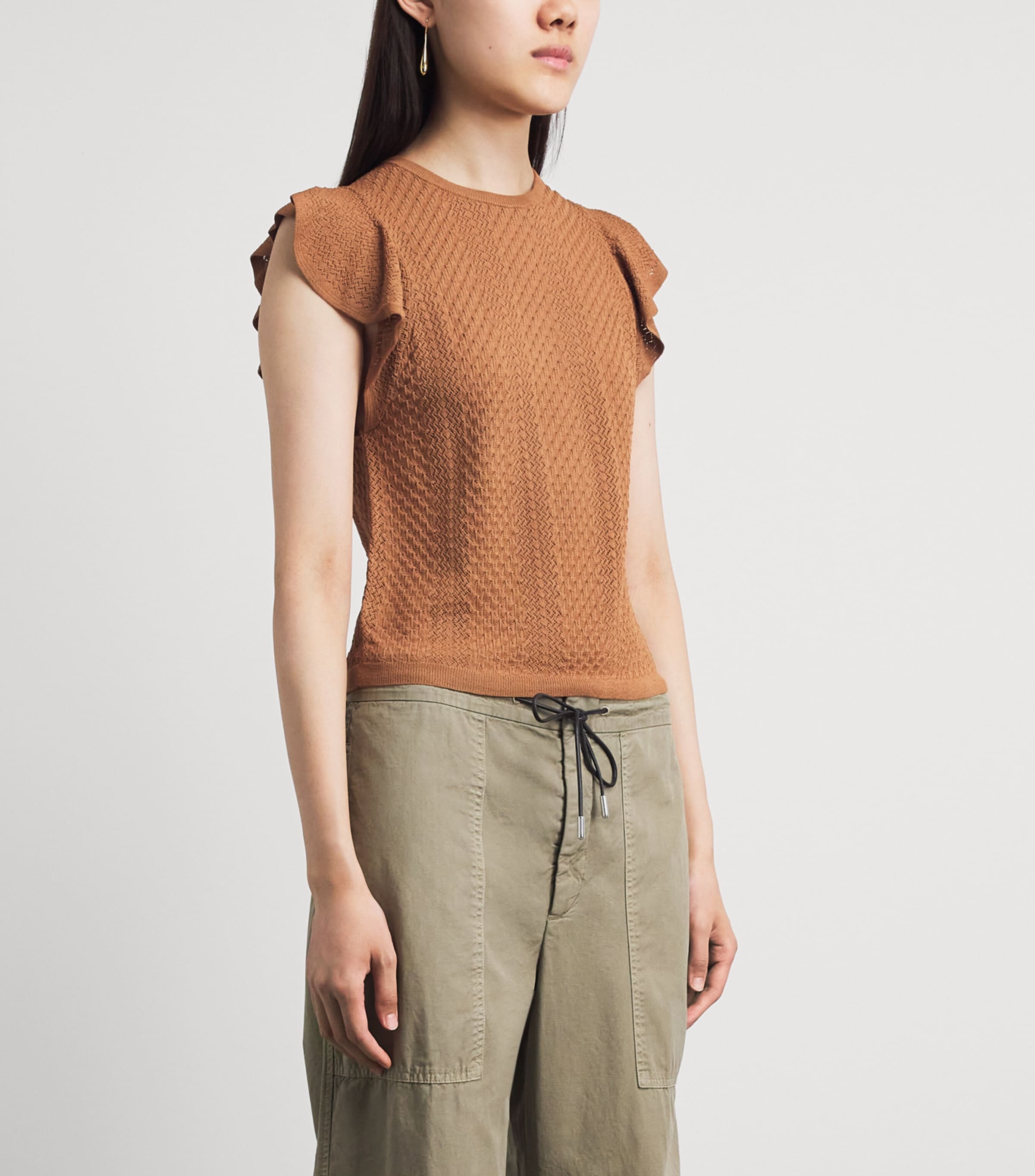 PAIGE Brown Ruffled Margo Tank Top | Harrods AU