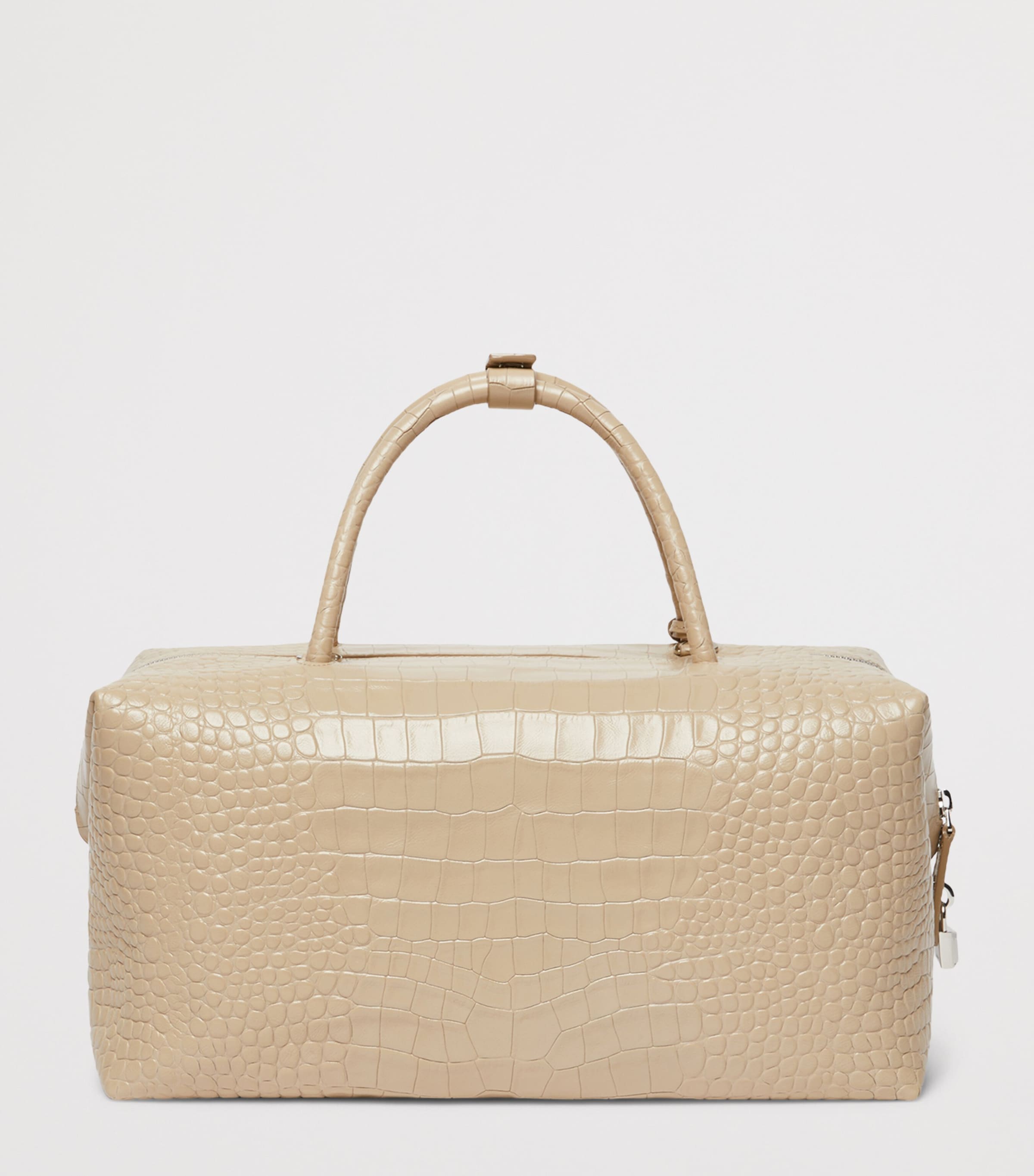 Max Mara White Large Leather Croc-Embossed Boston Bowler Bag | Harrods US