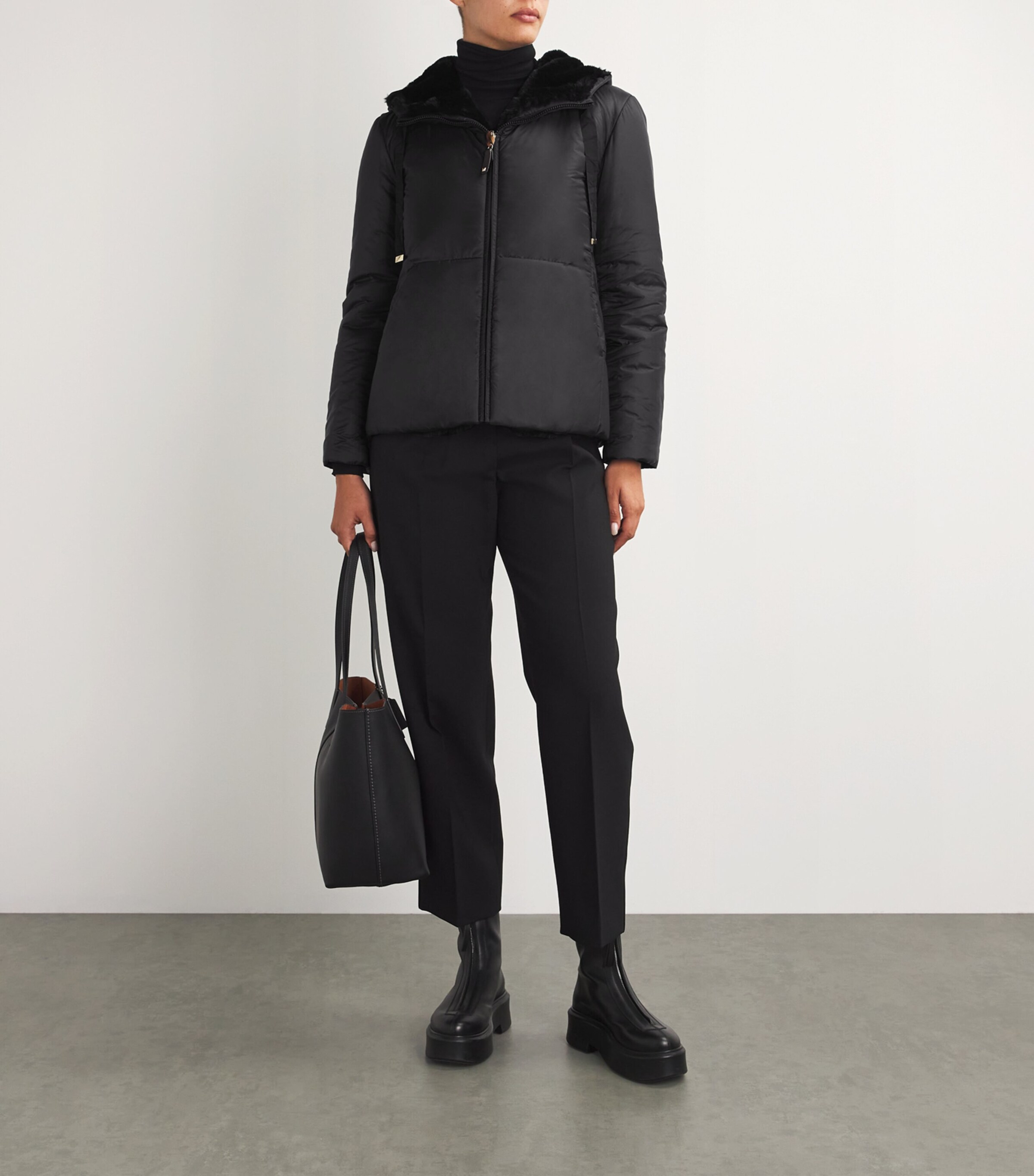 Max Mara Black Hooded Puffer Jacket | Harrods TW