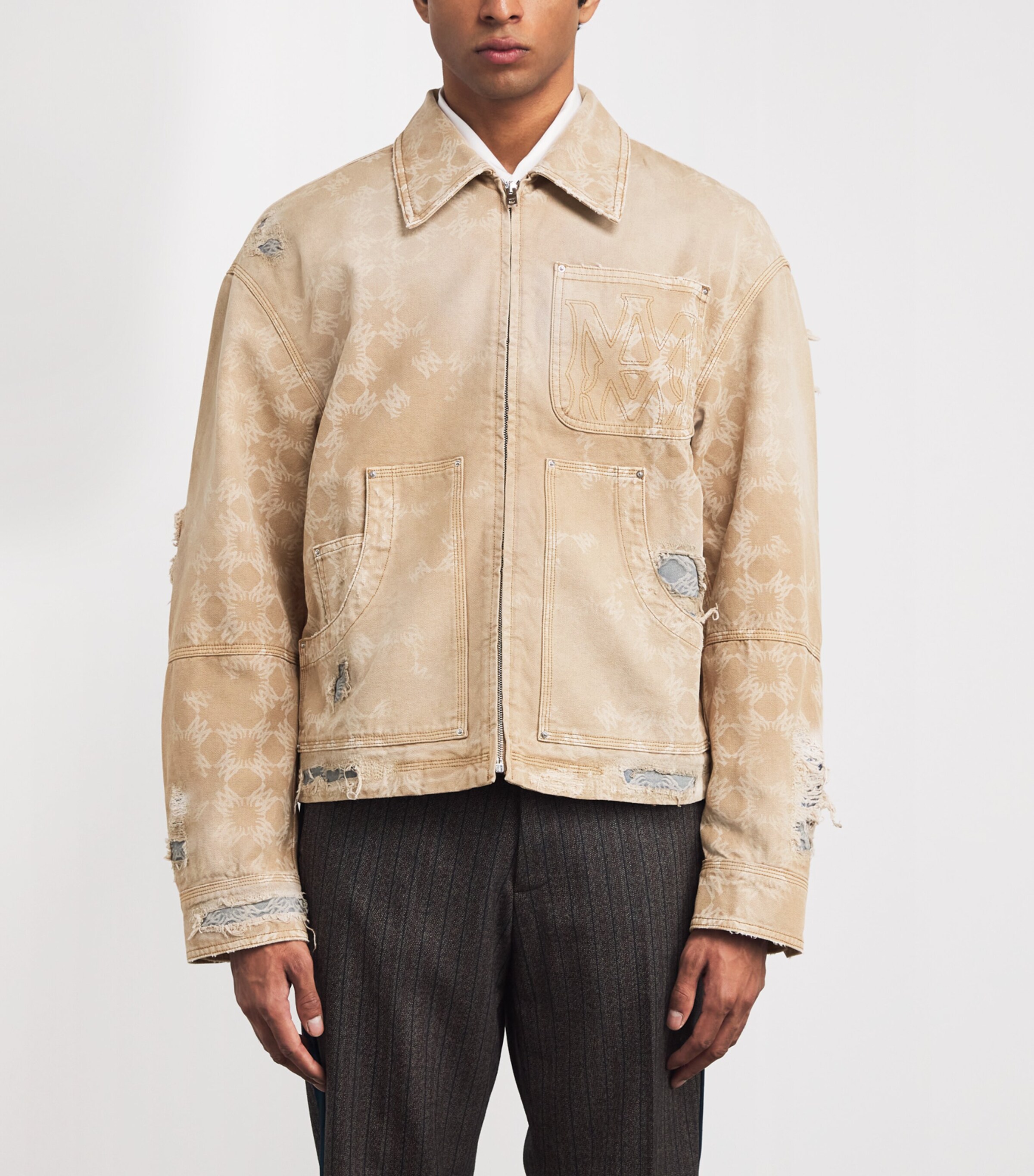 AMIRI Brown Distressed Utility Denim Jacket | Harrods CA