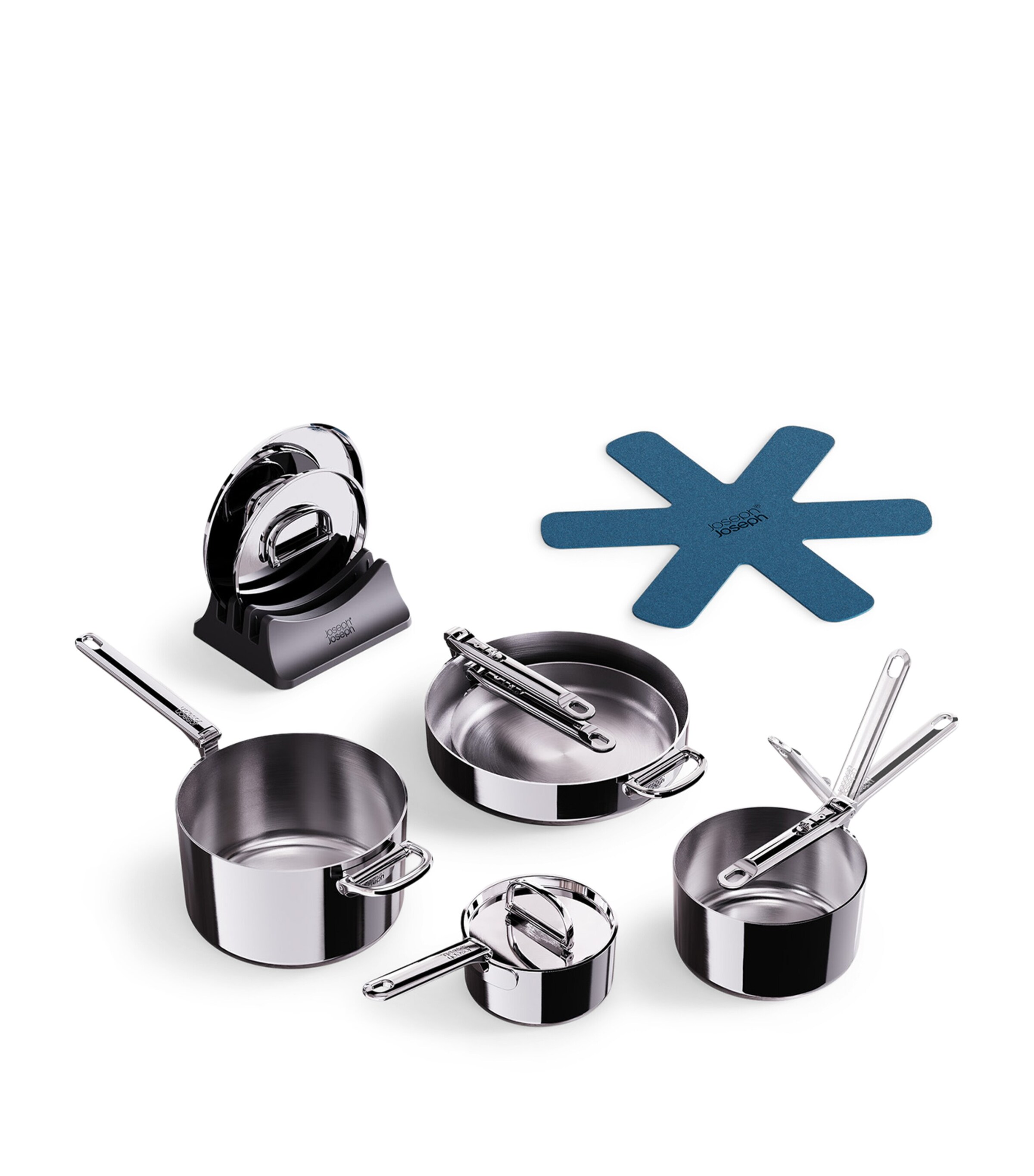 Joseph Joseph Space Steel Folding-Handle 5-Piece Cookware Set | Harrods UK
