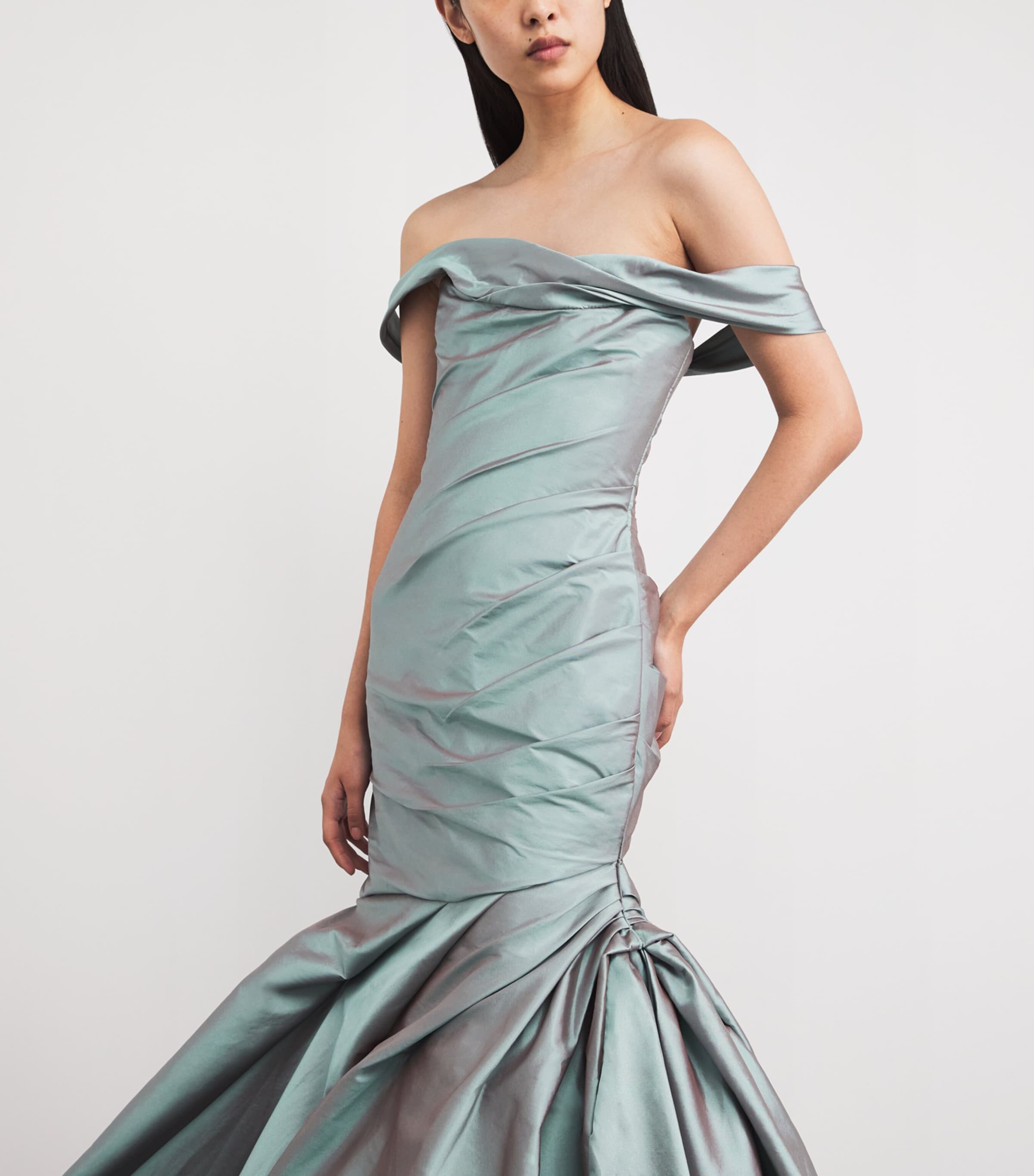Marmar Halim Blue Taffeta Asymmetric Loudres Gown | Harrods HK