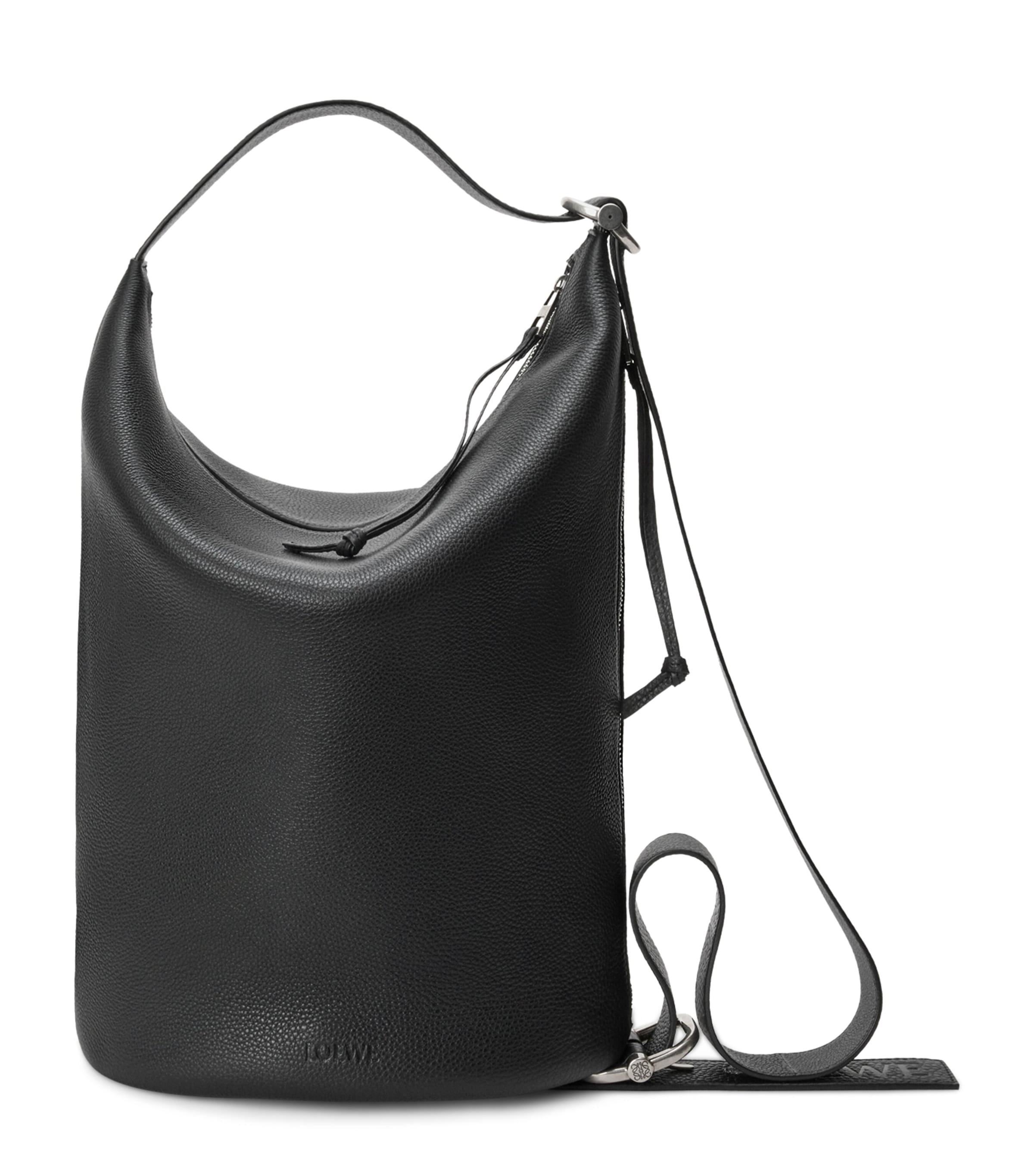 LOEWE Black Medium Leather Loop Bucket Bag | Harrods UK